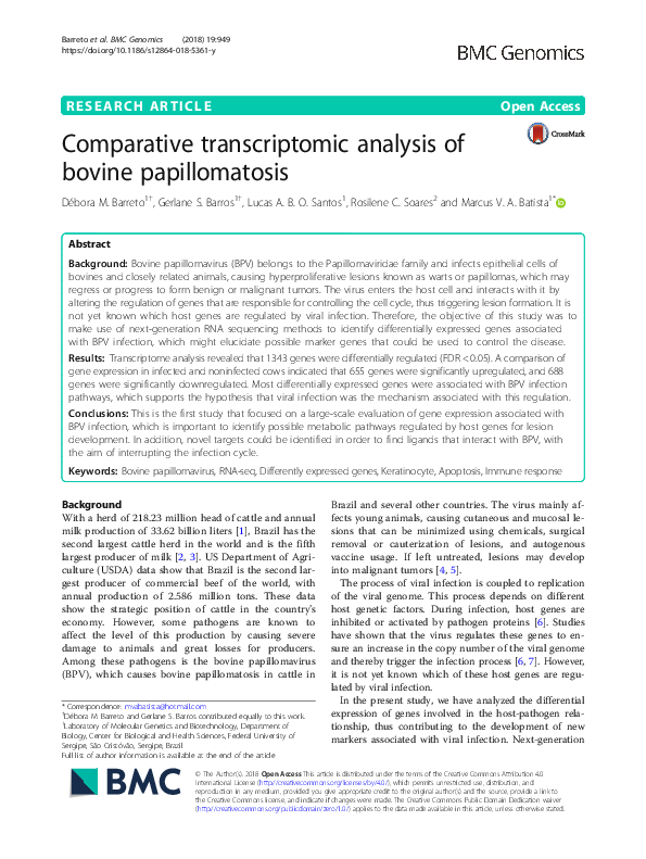 Pdf Comparative Transcriptomic Analysis Of Bovine Papillomatosis