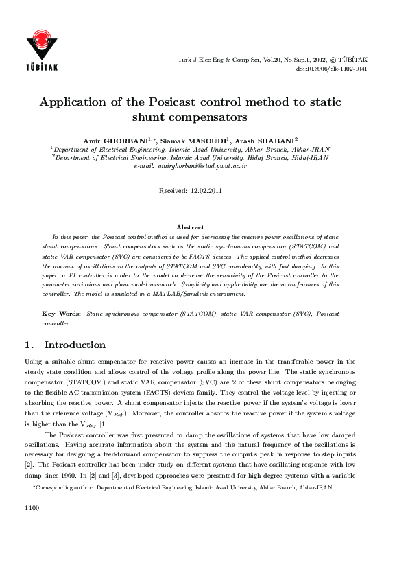 (PDF) Application of POSICAST control method to static shunt compensators