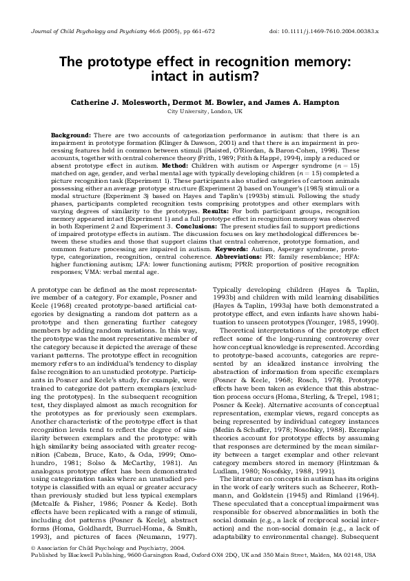 The prototype effect in recognition memory: intact in autism?