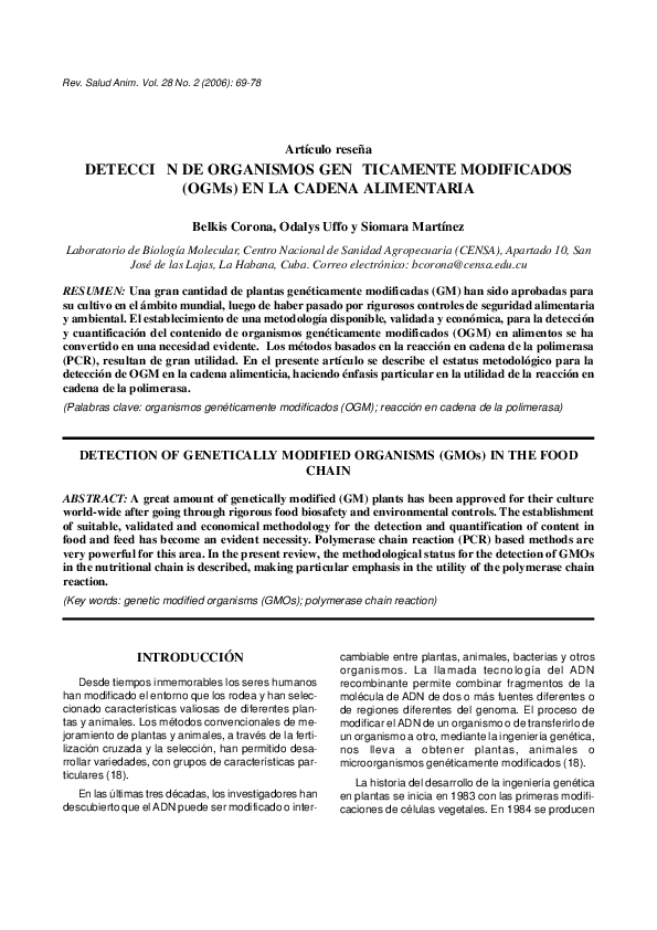 (PDF) Detección de organismos genéticamente modificados (OGMs) en la ...