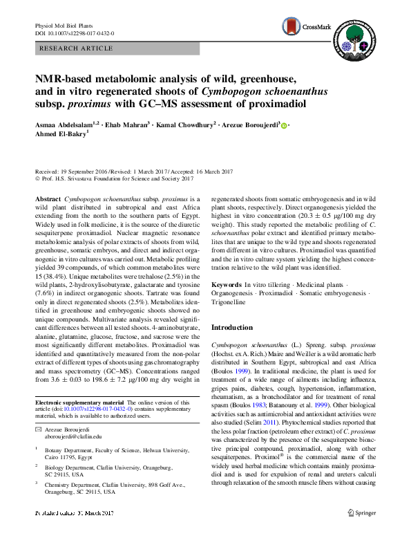 (PDF) NMR-based metabolomic analysis of wild, greenhouse, and in vitro ...