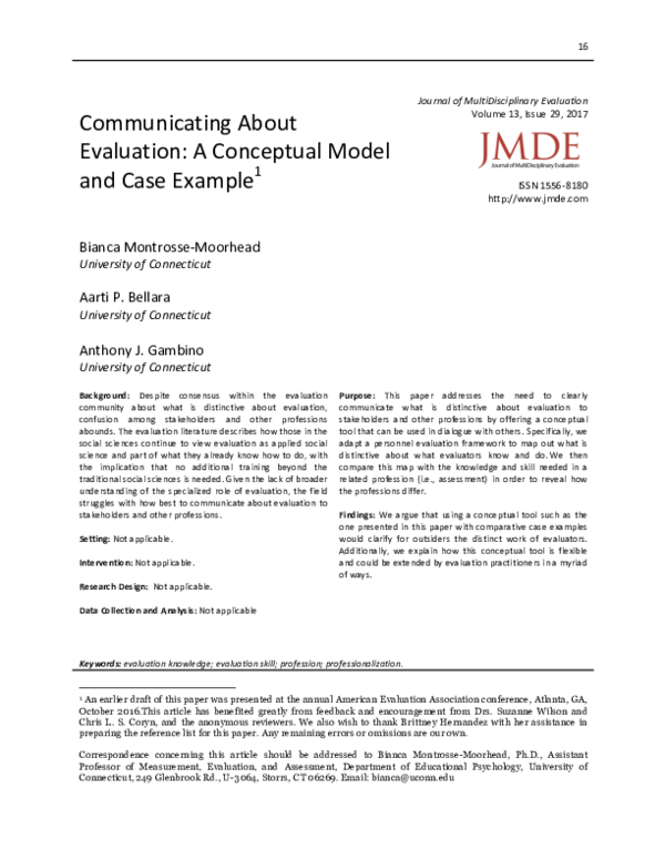 (PDF) Communicating About Evaluation: A Conceptual Model and Case Example