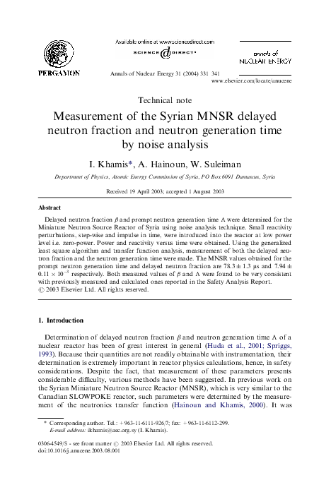(PDF) Measurement of the Syrian MNSR delayed neutron fraction and ...