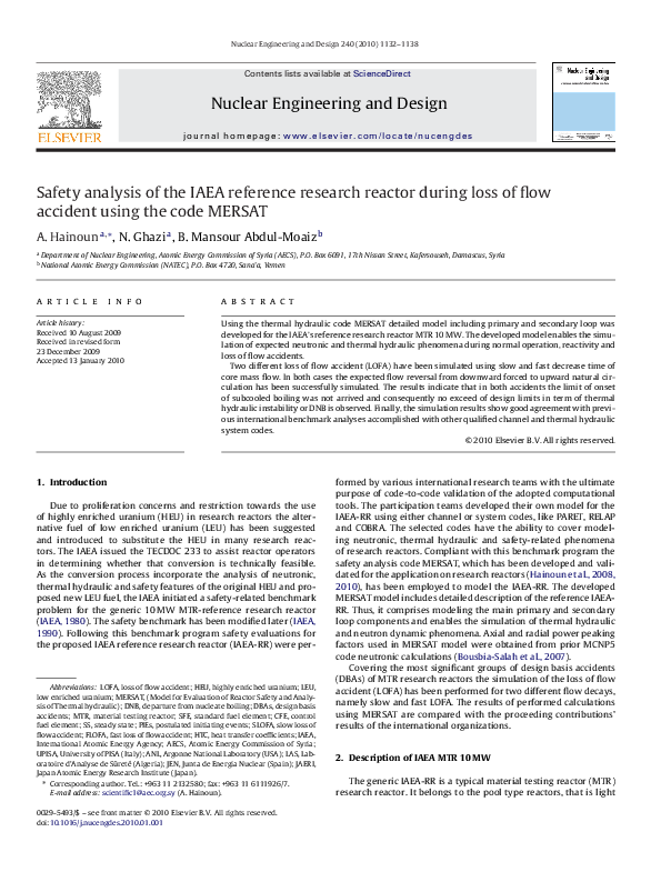 (PDF) Safety analysis of the IAEA reference research reactor during loss of flow accident using ...