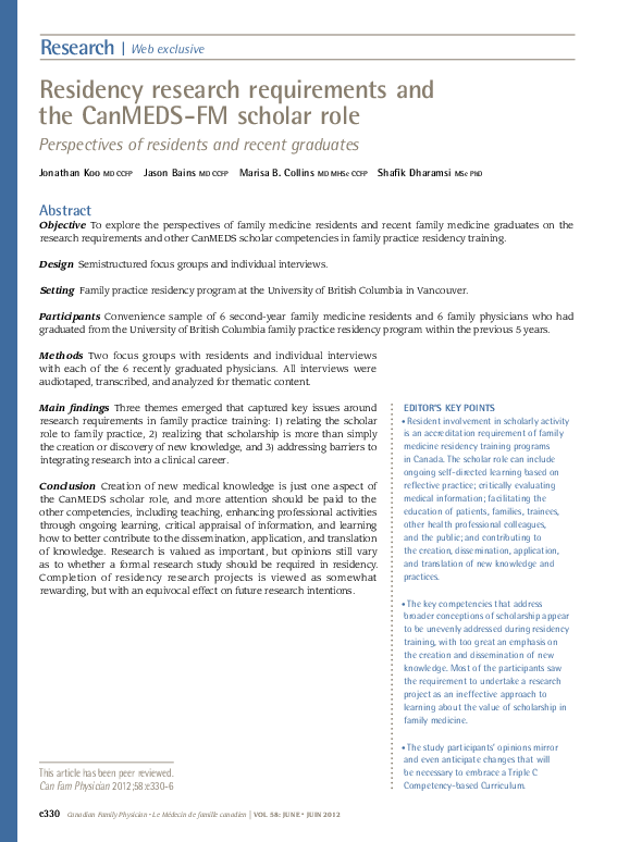 (PDF) Residency research requirements and the CanMEDS-FM scholar role ...