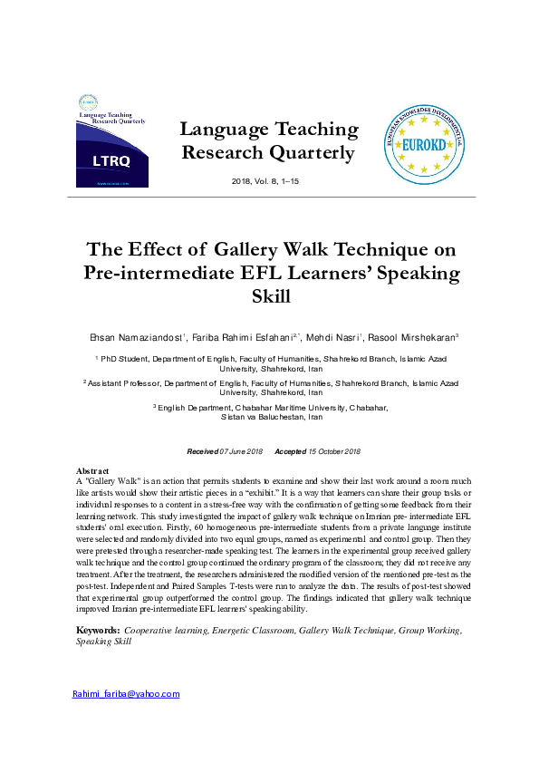 (PDF) The Effect of Gallery Walk Technique on Pre-intermediate EFL ...