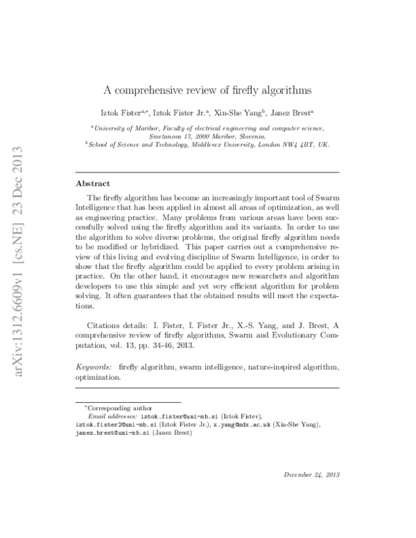 (PDF) A comprehensive review of firefly algorithms