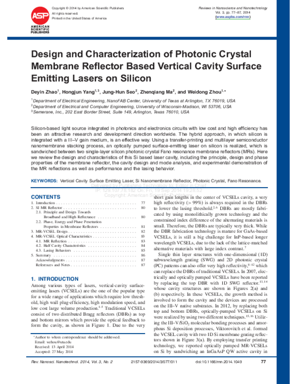 (PDF) Design and Characterization of Photonic Crystal Membrane ...