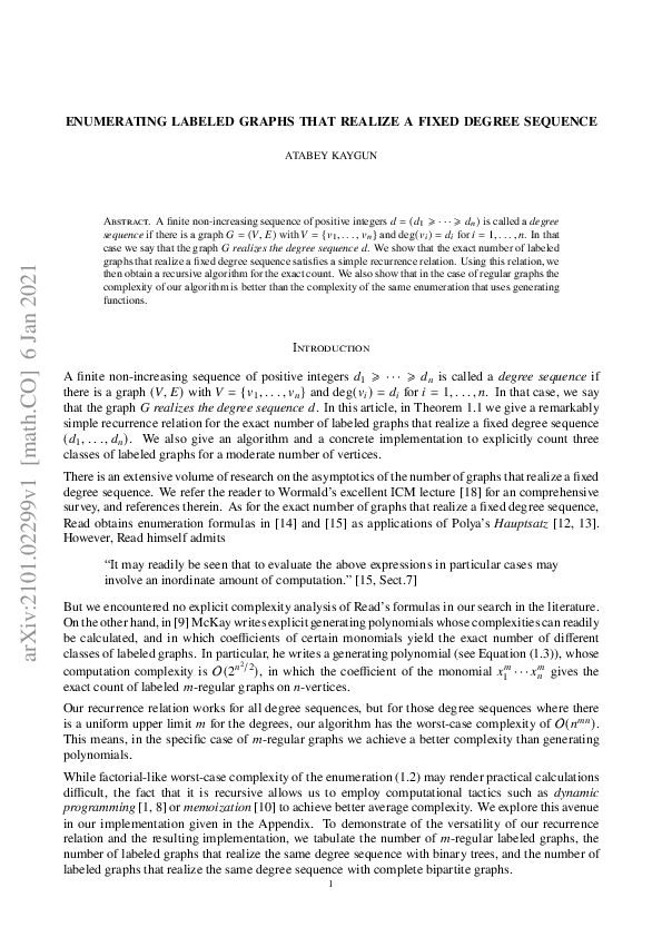 Pdf Enumerating Labeled Graphs That Realize A Fixed Degree Sequence
