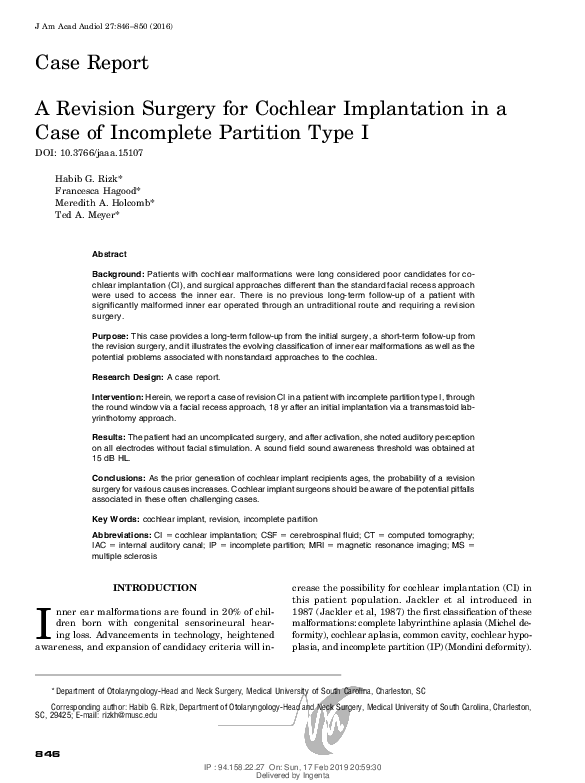 (PDF) A Revision Surgery for Cochlear Implantation in a Case of ...