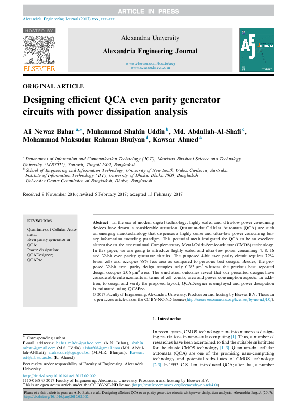 (PDF) Designing efficient QCA even parity generator circuits with power dissipation analysis