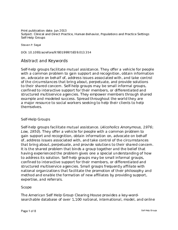 (PDF) Self-Help Groups and Organizations