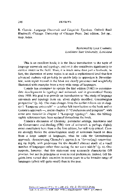 (PDF) B. Comrie. Language Universals and Linguistic Typology