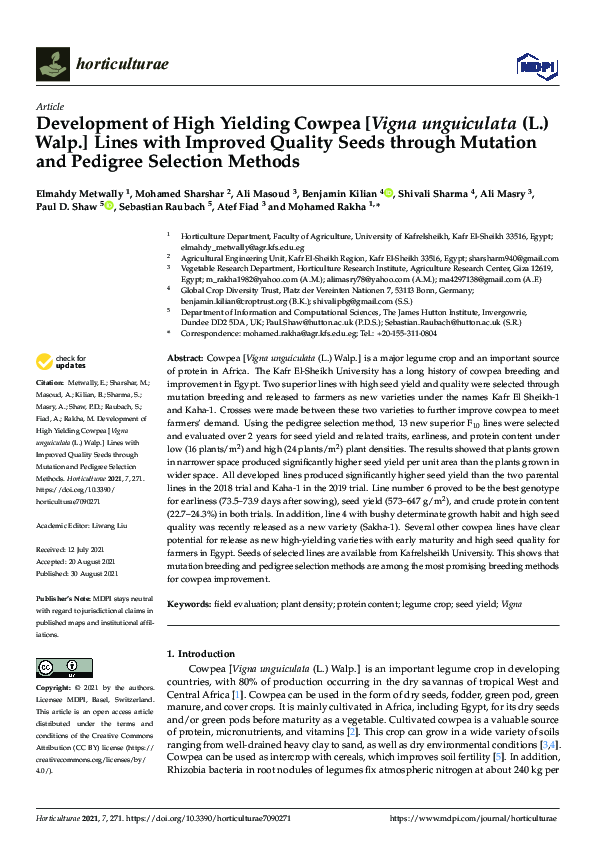 (PDF) Development of High Yielding Cowpea [Vigna unguiculata (L.) Walp ...