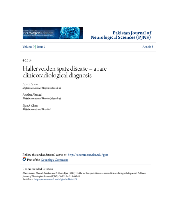 (PDF) Hallervorden Spatz Disease- A rare Clinico-Radiological Diagnosis
