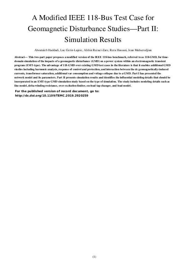 (PDF) Simulation Results of 118-GMD Under GMD Effects