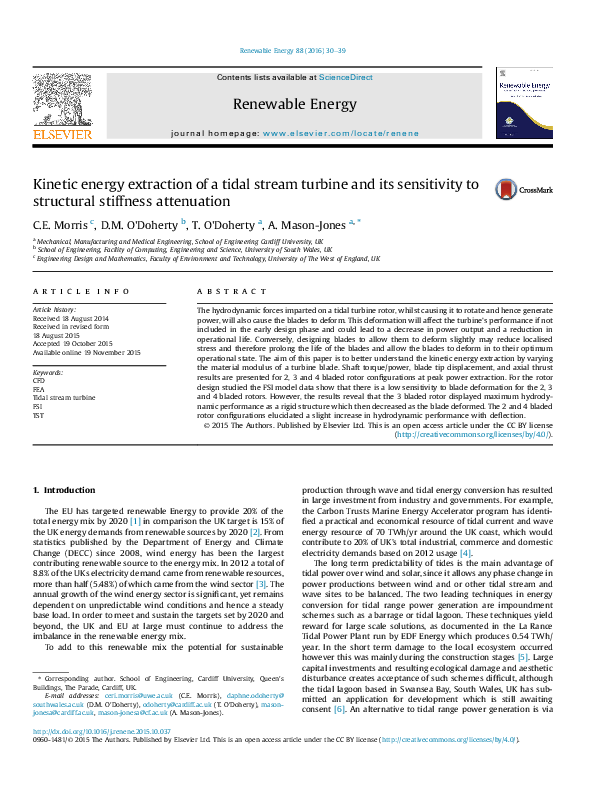 (PDF) Kinetic energy extraction of a tidal stream turbine and its sensitivity to structural ...