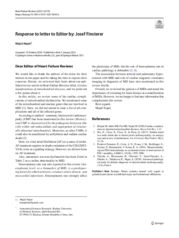 (PDF) Response to letter to Editor by: Josef Finsterer | Majid Nejati ...