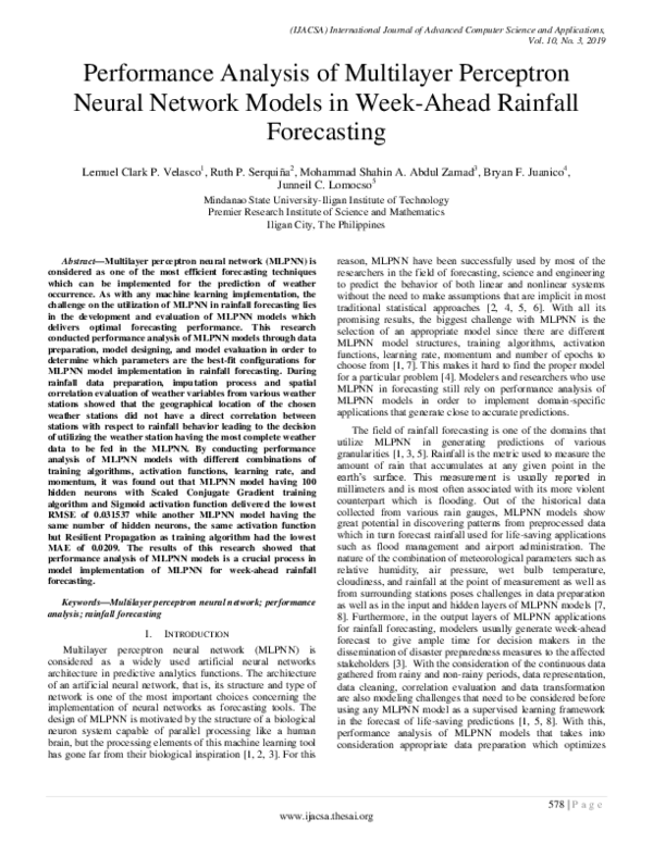 (PDF) Performance Analysis of Multilayer Perceptron Neural Network Models in Week-Ahead Rainfall ...