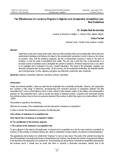 (PDF) The Effectiveness of a Leniency Program in Algerian and ...