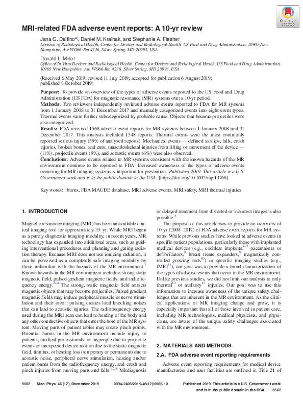 (PDF) MRI ‐Related FDA Adverse Event Reports: A 10‐Year Review