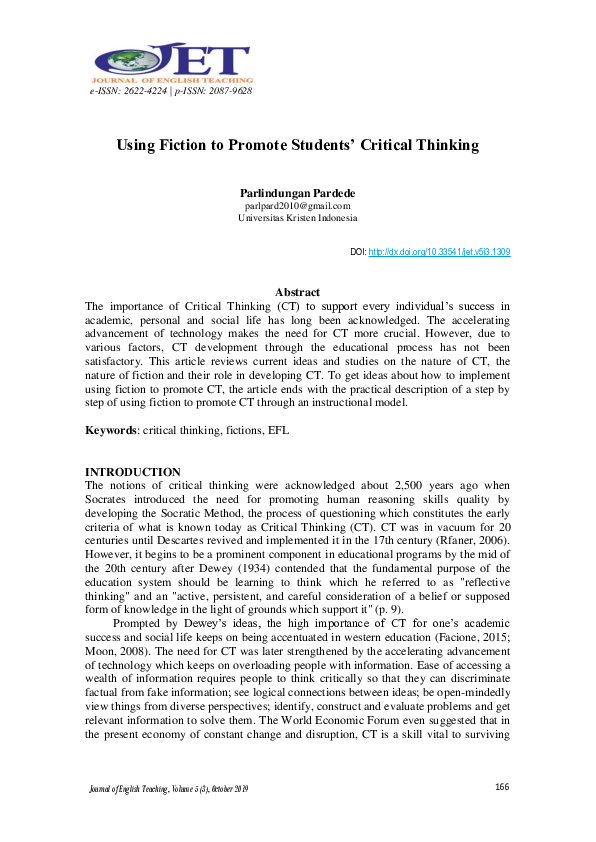 (PDF) Using Fiction to Promote Students Critical Thinking