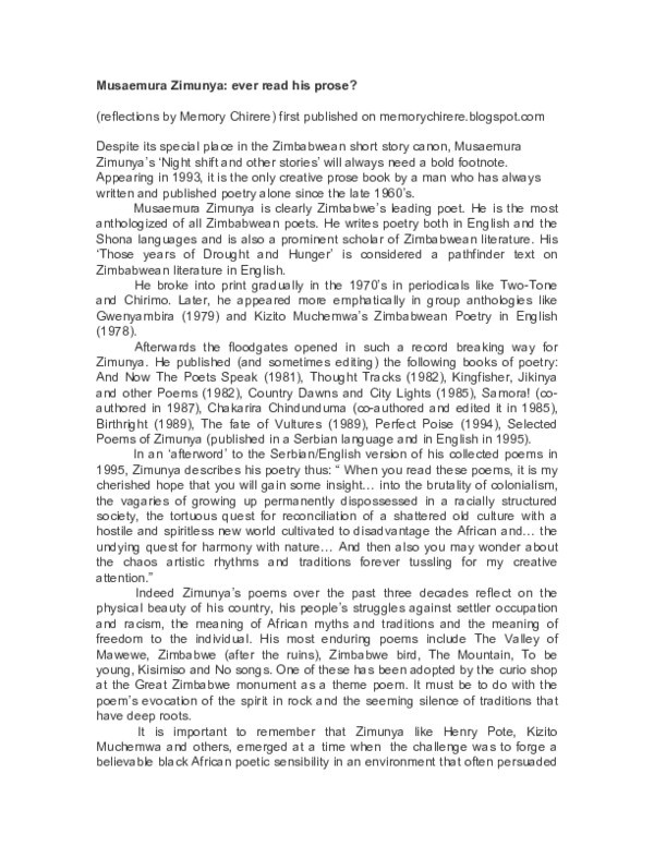 (PDF) Musaemura Zimunya: ever read his prose?