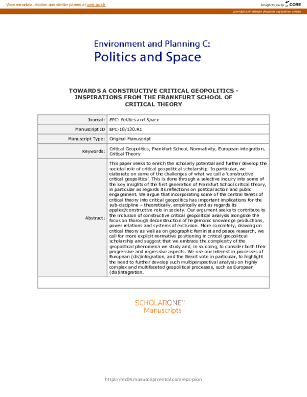 (PDF) Towards a constructive critical geopolitics – Inspirations from ...