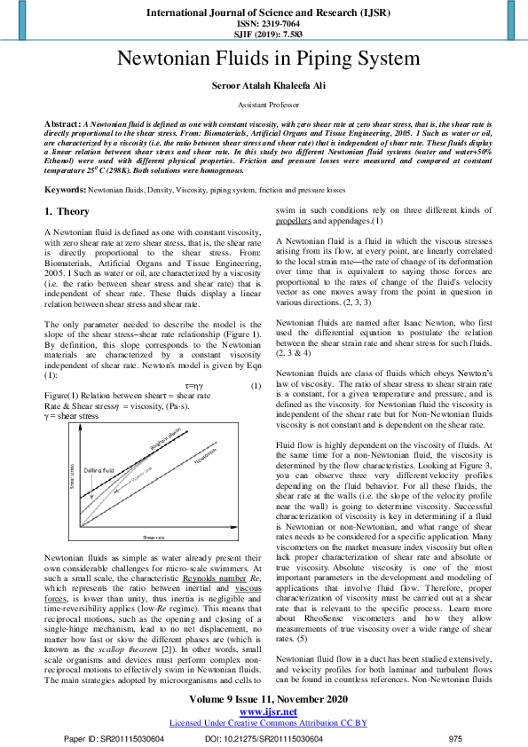 (PDF) Newtonian Fluids in Piping System