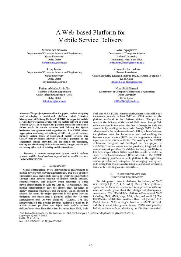 (PDF) A Web-based Platform for Mobile Service Delivery