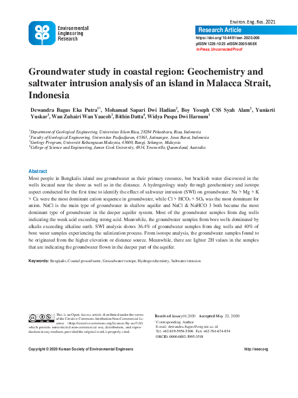 (PDF) Groundwater study in coastal region: Geochemistry and saltwater intrusion analysis of an ...