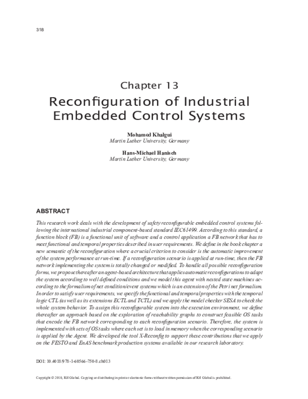 (PDF) Reconfiguration of Industrial Embedded Control Systems
