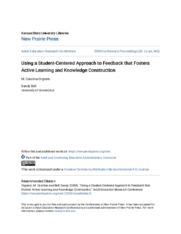 (PDF) Using a Student-Centered Approach to Feedback that Fosters Active ...