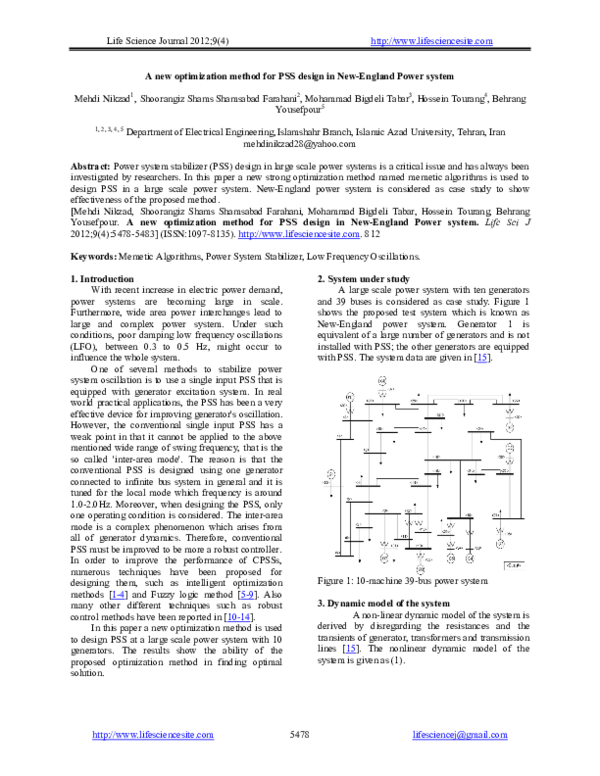 Pdf A New Optimization Method For Pss Design In New England Power System