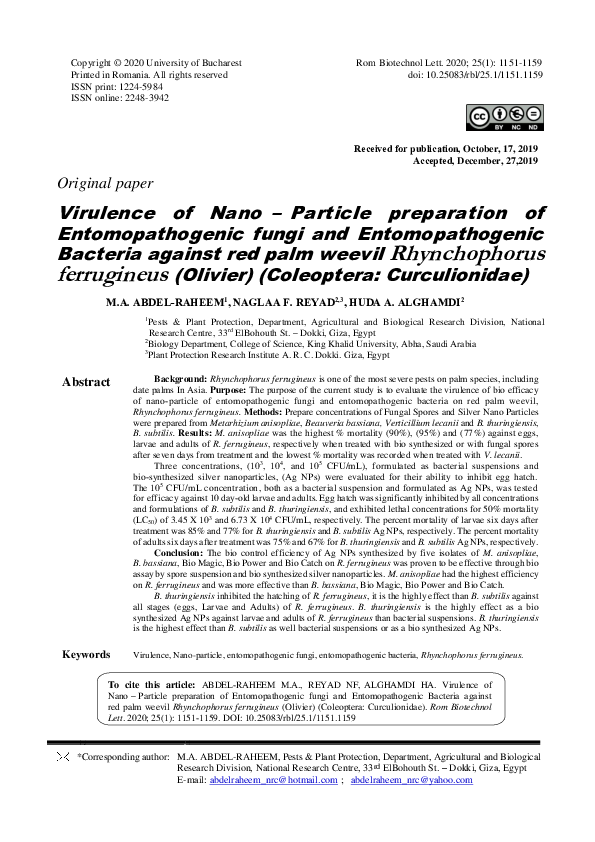 (PDF) Virulence of Nano – Particle preparation of Entomopathogenic fungi and Entomopathogenic ...