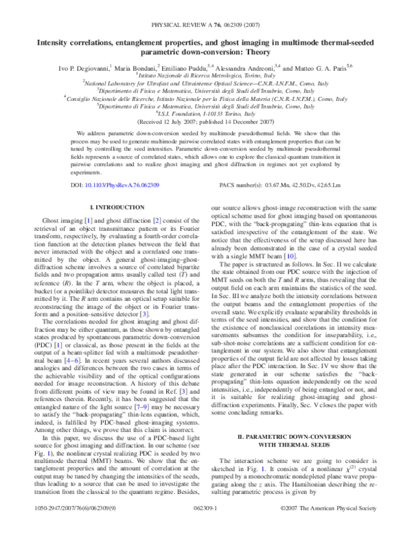 (PDF) Intensity correlations, entanglement properties, and ghost ...