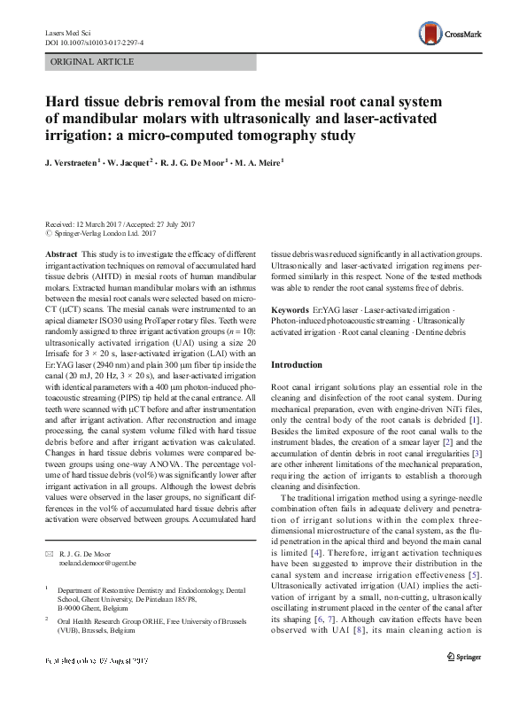 (PDF) Hard tissue debris removal from the mesial root canal system of ...