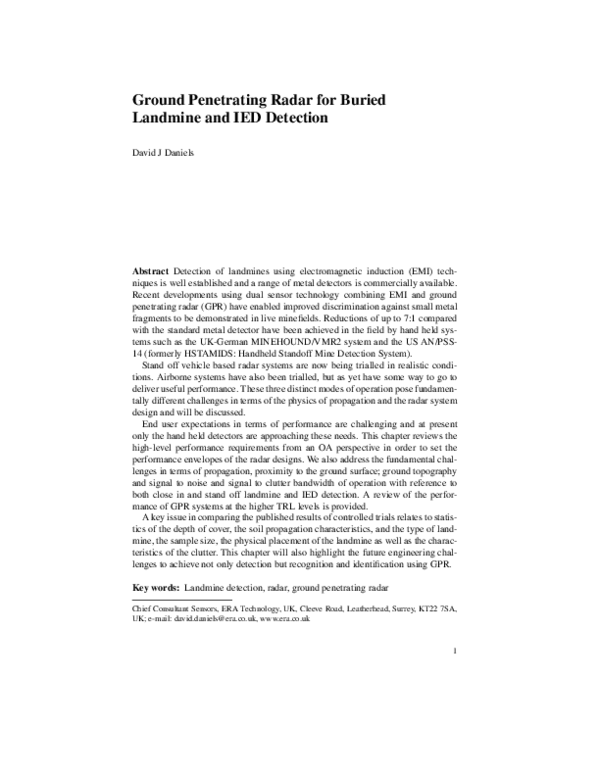 Pdf Ground Penetrating Radar For Buried Landmine And Ied Detection