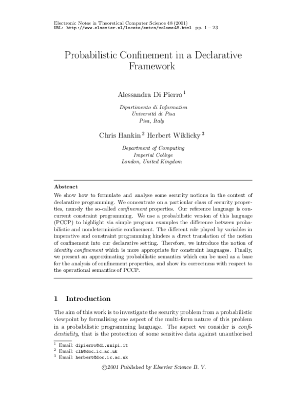 (PDF) Probabilistic Confinement in a Declarative Framework