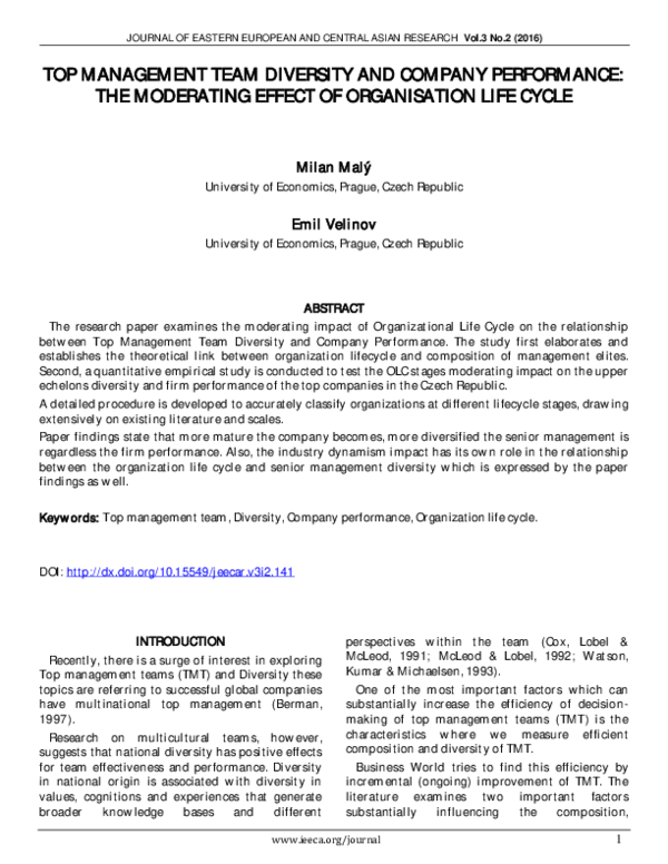 (PDF) Top Management Team Diversity and Company Performance: The ...