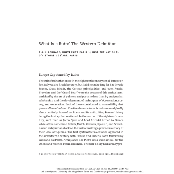 (PDF) What Is a Ruin? The Western Definition | Alain schnapp - Academia.edu