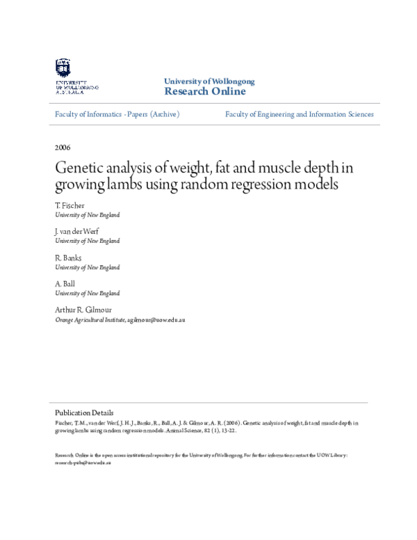 (PDF) Genetic analysis of weight, fat and muscle depth in growing lambs using random regression ...