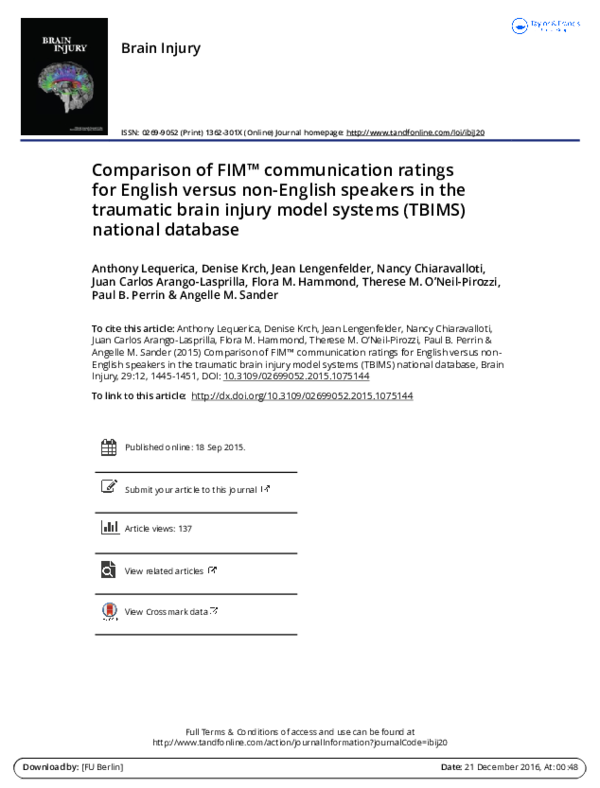 (PDF) Comparison of FIM™ communication ratings for English versus non ...