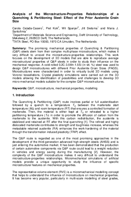 Pdf Analysis Of The Microstructure Properties Relationships Of A Quenching And Partitioning