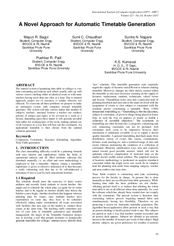 (PDF) A Novel Approach for Automatic Timetable Generation