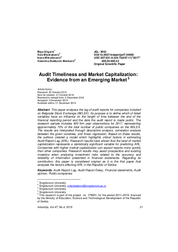 (PDF) Audit Timeliness and Market Capitalization: Evidence from an ...