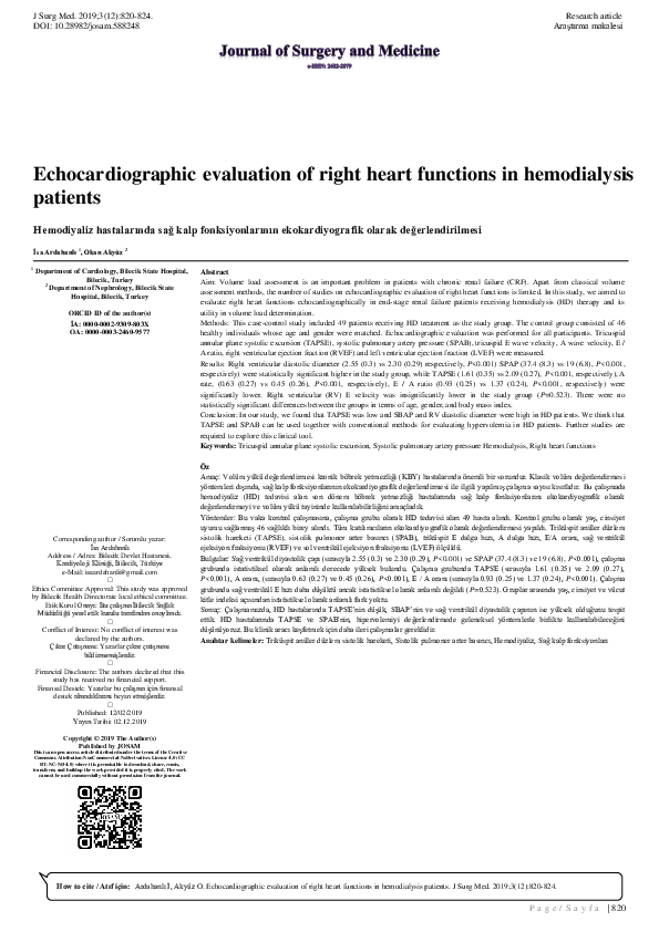 (PDF) Echocardiographic evaluation of right heart functions in ...