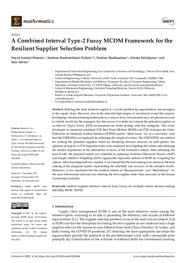 Pdf A Combined Interval Type 2 Fuzzy Mcdm Framework For The Resilient