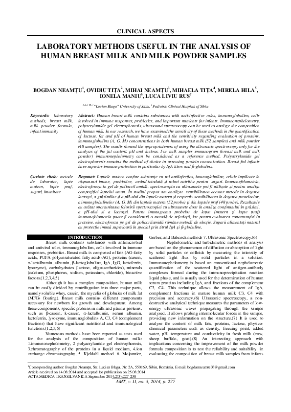 (PDF) Laboratory Methods Useful in the Analysis of Human Breast Milk ...