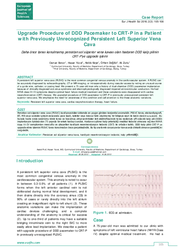 (PDF) Upgrade Procedure of DDD Pacemaker to CRT-P in a Patient with ...